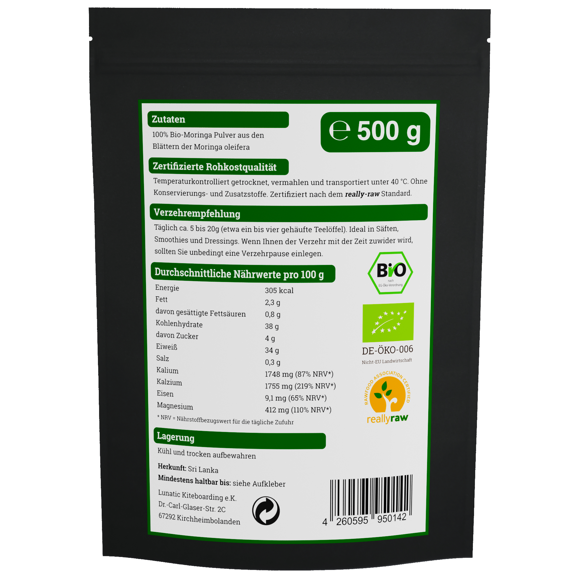 Bio-Moringa Pulver in Rohkostqualität - Moringa Oleifera