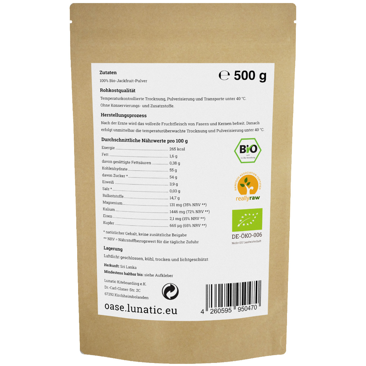 Bio-Jackfruit-Pulver in Rohkostqualität für Smoothies + Getränke